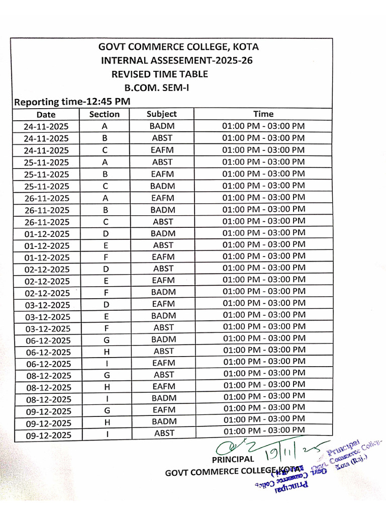 Final Time Table | PDF
