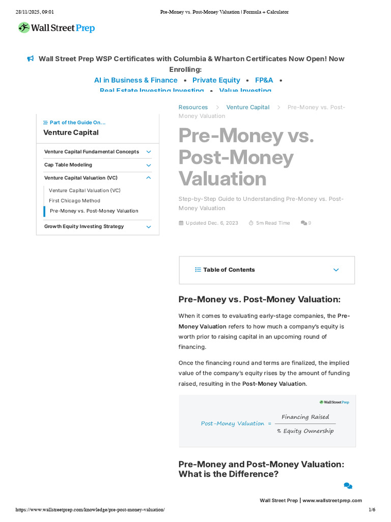 Pre-Money vs. Post-Money Valuation Guide | PDF | Valuation (Finance ...