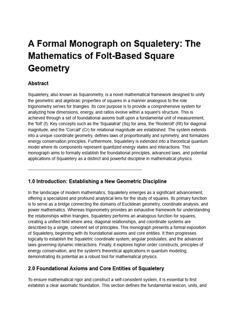 A Formal Monograph On Squaletery - The Mathematics of Folt-Based Square ...