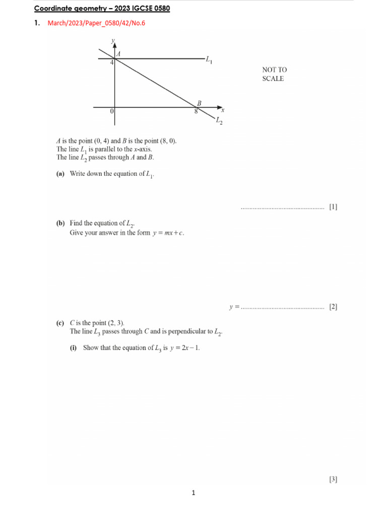 2023 Coordinate Geometry IGCSE 0580 Math | PDF