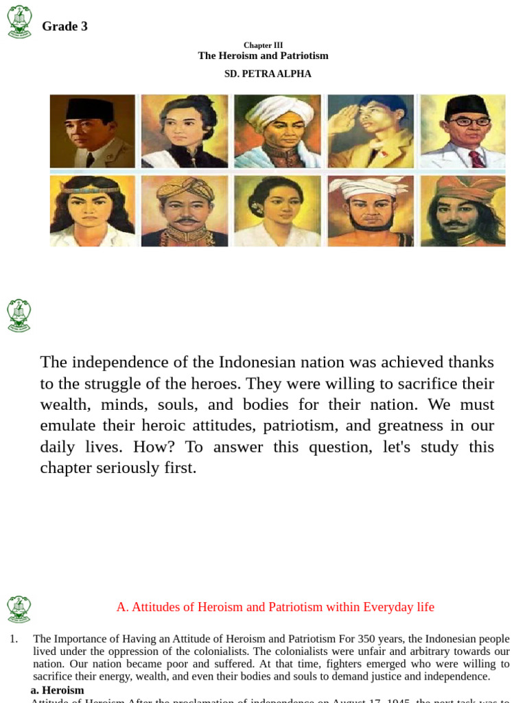 The Heroism and Patriotism. Grade 3pptx | PDF | Indonesia