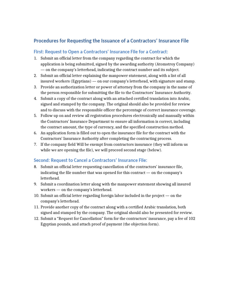 Contractors' Insurance File Request Guide | PDF