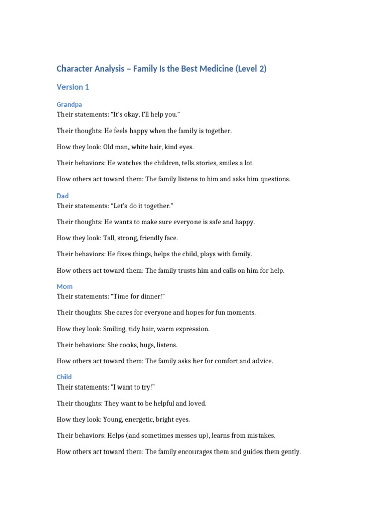 Family Character Analysis Overview | PDF