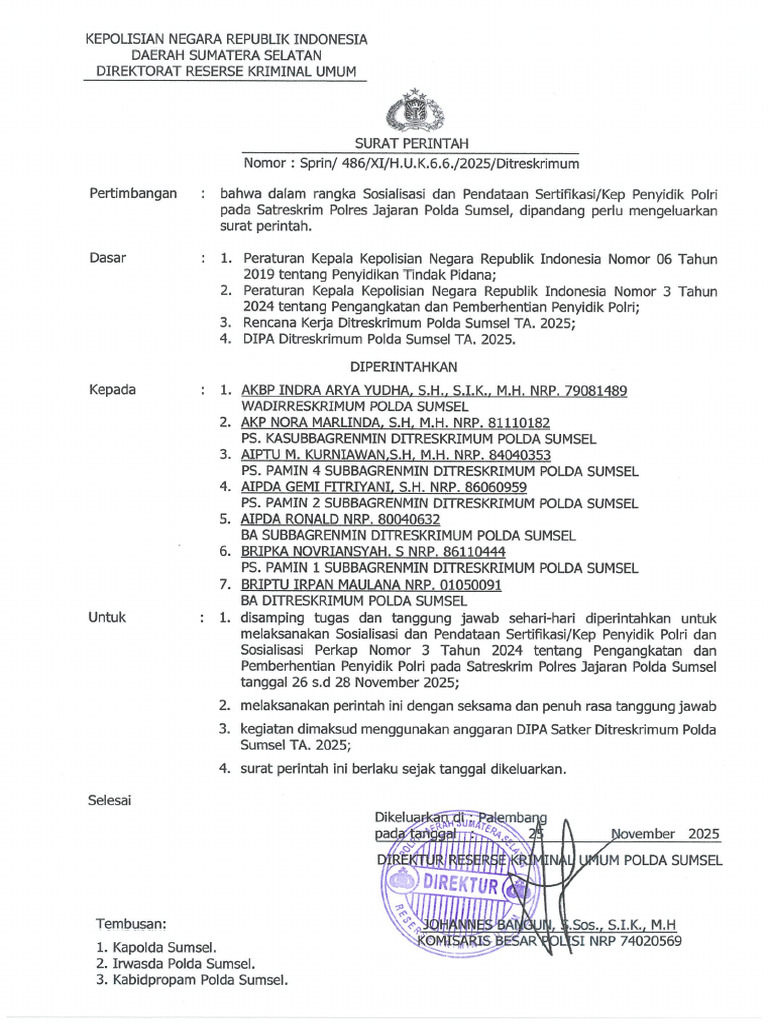 Sprin Sosialisasi Dan Pendataan Sertifikasii Dan Skep Penyidik Polri | PDF