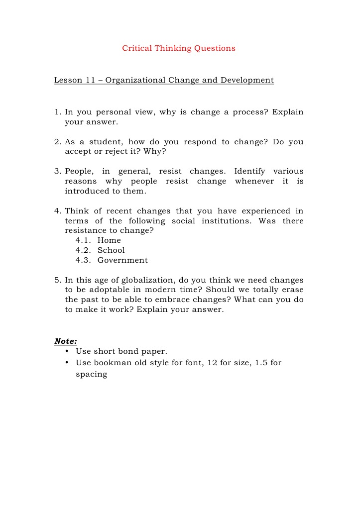 Critical Thinking Question Lesson 11 | PDF