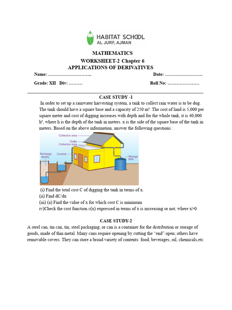 Applications of Derivatives Worksheet | PDF