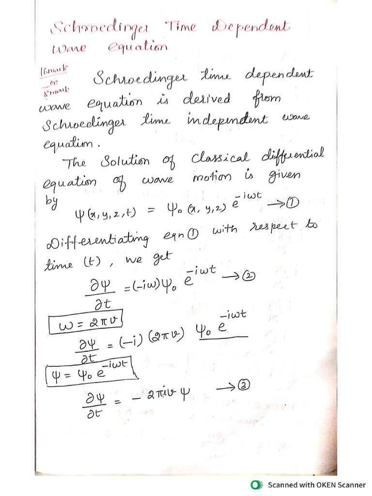 Schroedinger Time Dependent Wave Equation | PDF
