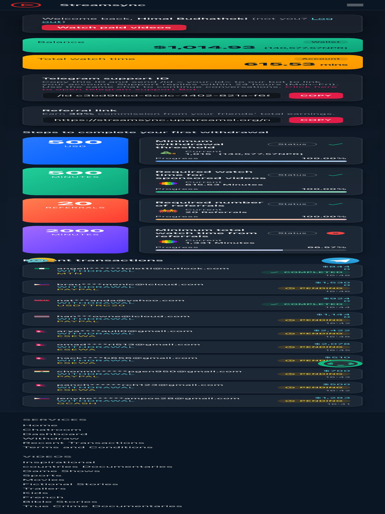 Streamsync - Dashboard | PDF