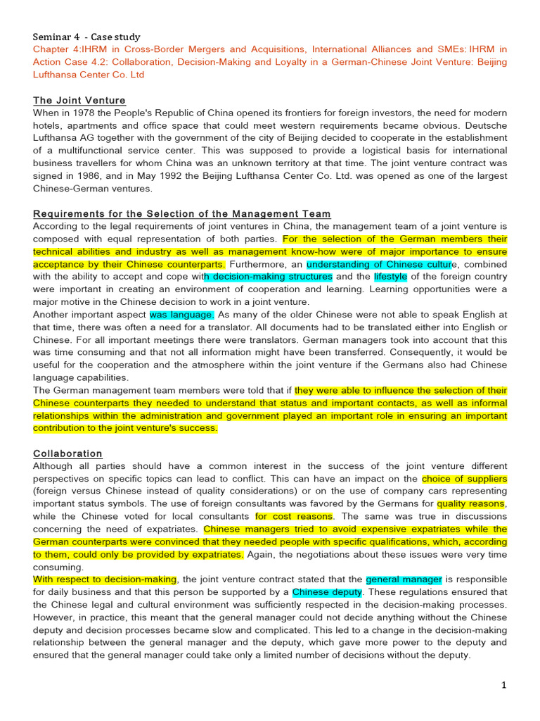 S4 - Case Study | PDF | Joint Venture | Decision Making