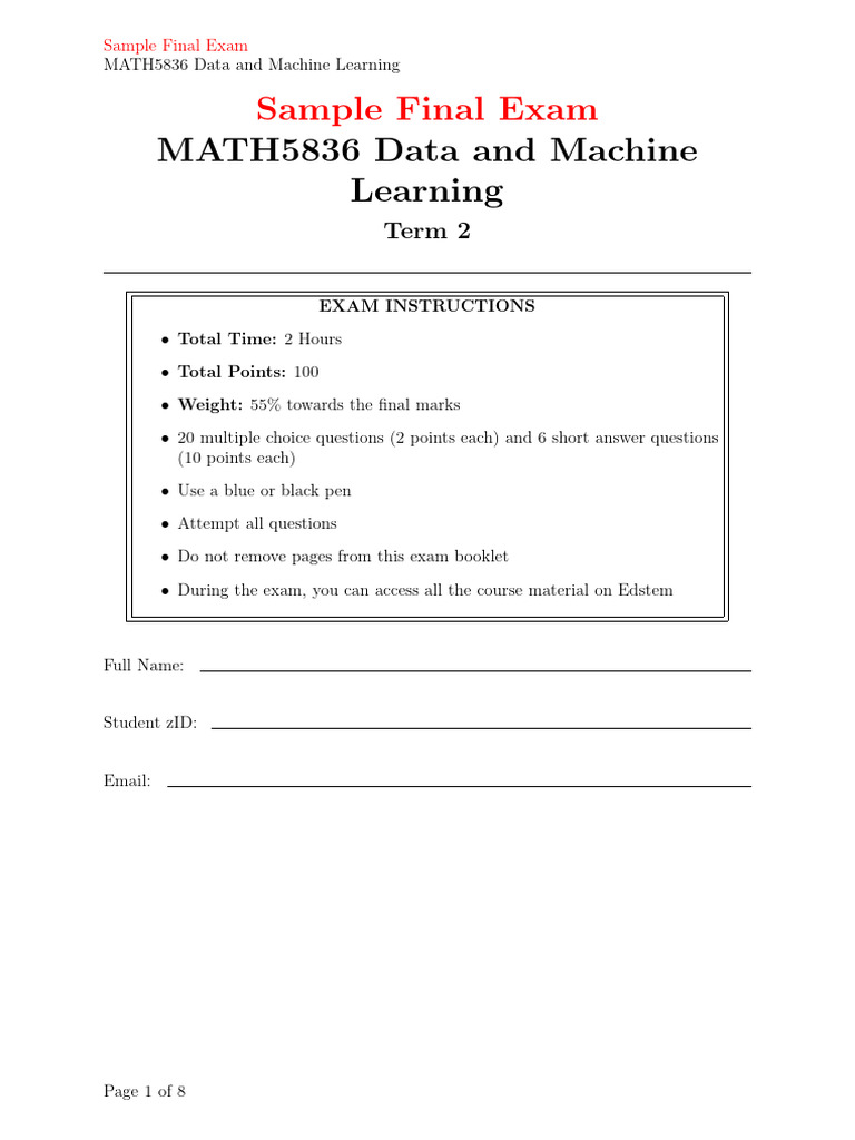 MATH5836 Data and Machine Learning Exam | PDF | Principal Component ...