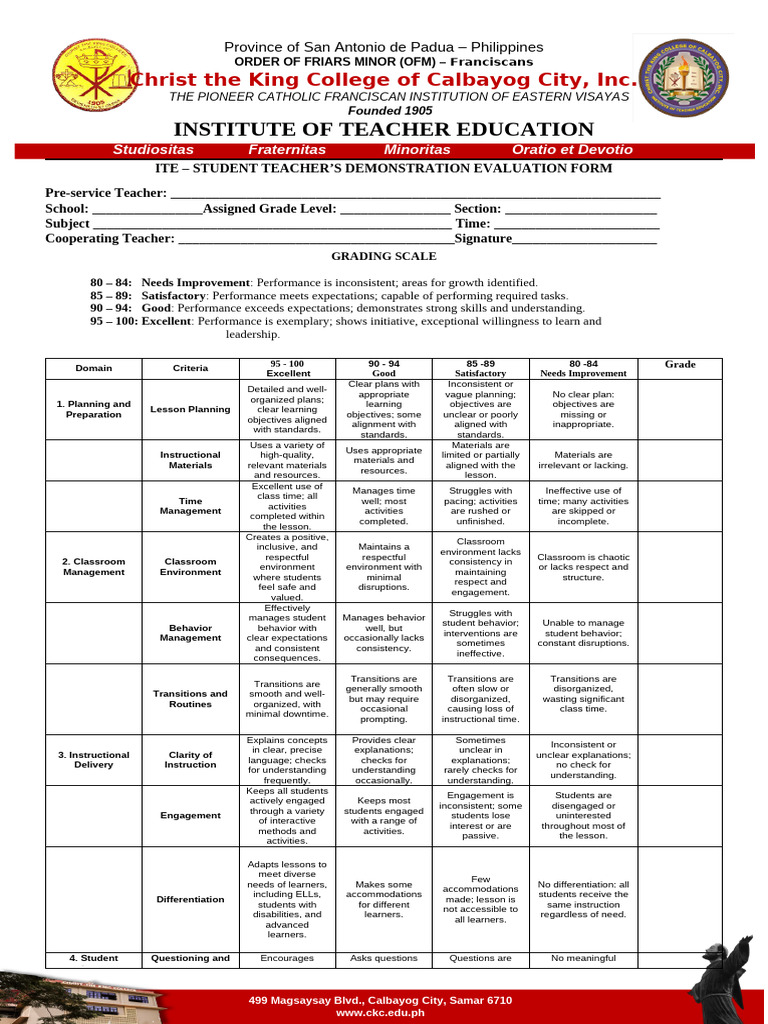 Teacher Evaluation Form for Pre-Service Students | PDF | Teachers ...