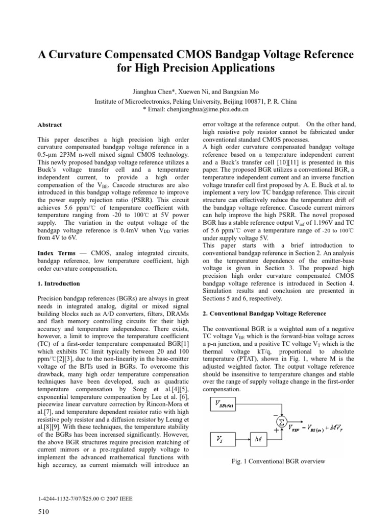 A Curvature Compensated CMOS Bandgap Voltage Reference | PDF | Cmos ...