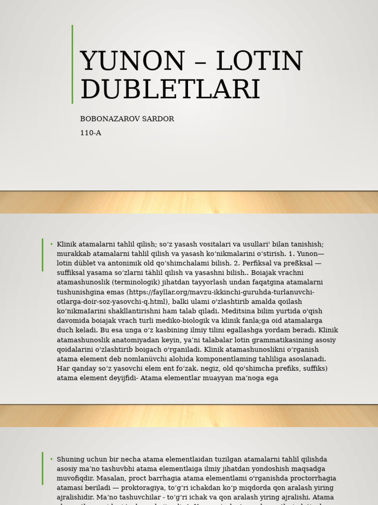 Yunon - Lotin Dubletlari: Bobonazarov Sardor 110-A | PDF