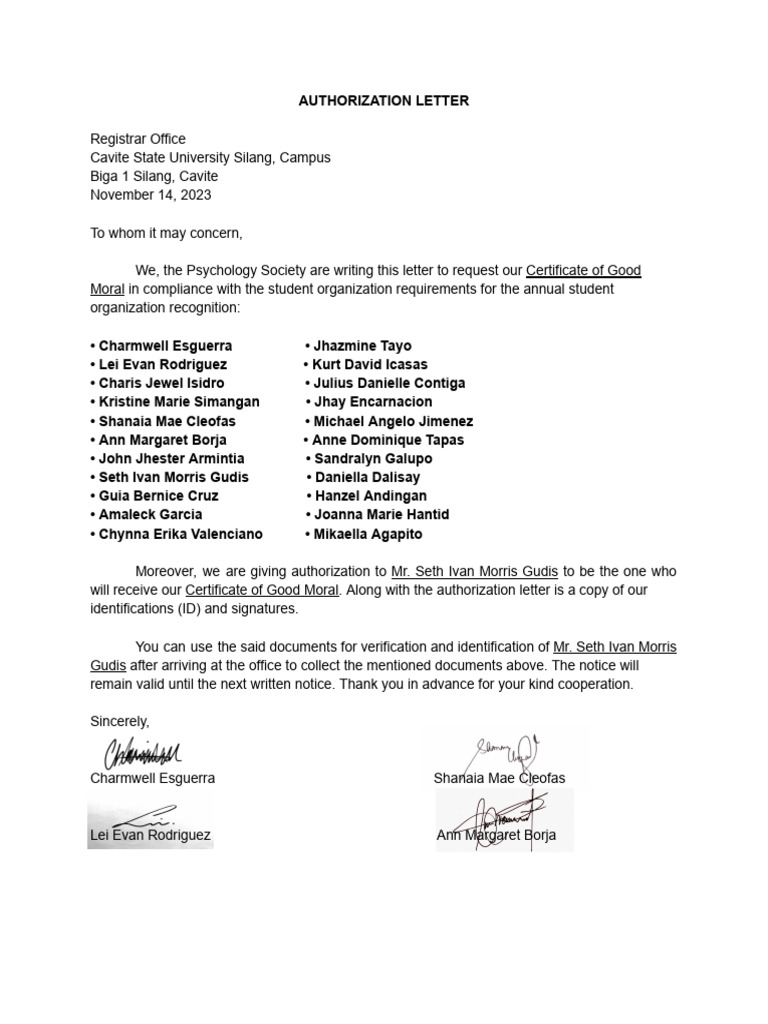 Authorization Good Moral | PDF