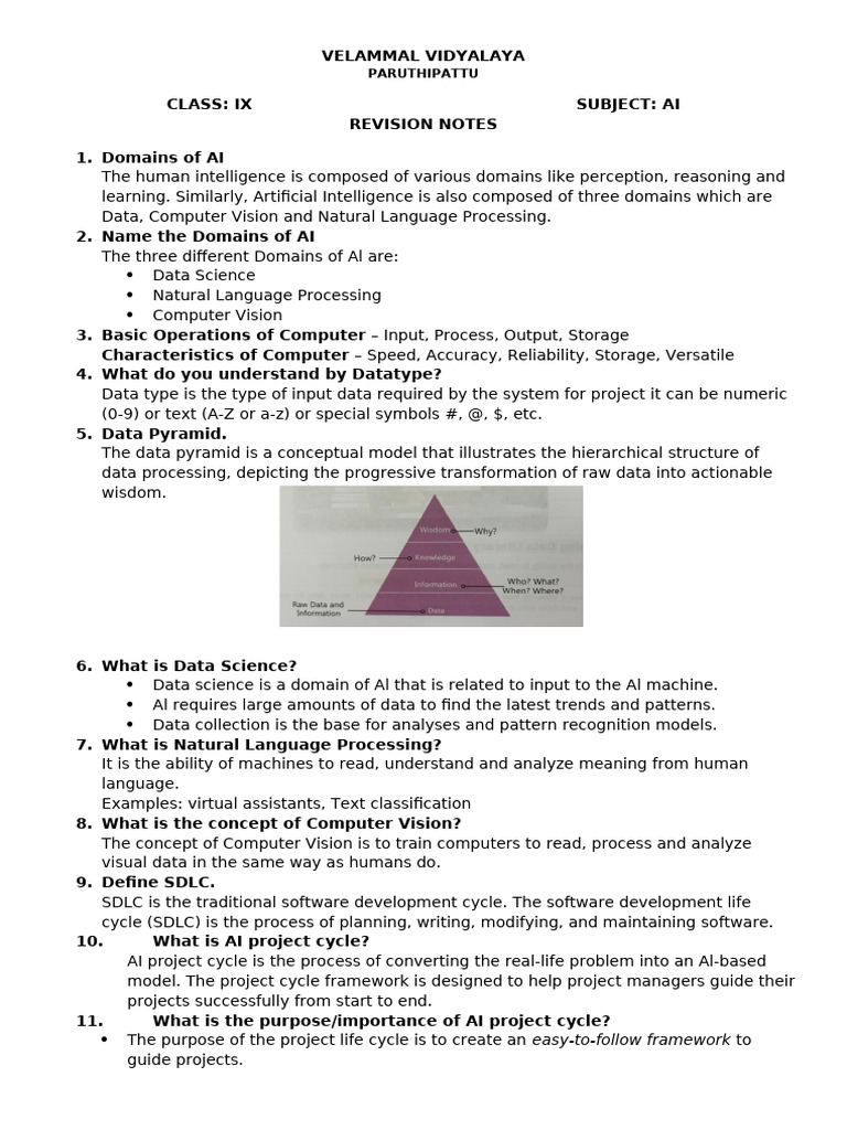 AI Revision Notes for Class IX Students | PDF | Artificial Intelligence ...