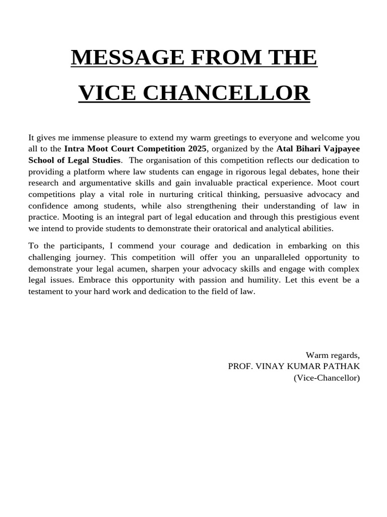 Message From The Vice Chancellor | PDF