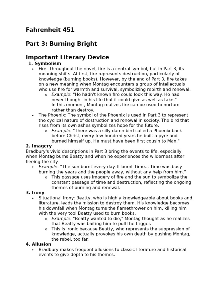 Literary Devices in Fahrenheit 451 Part 3 | PDF