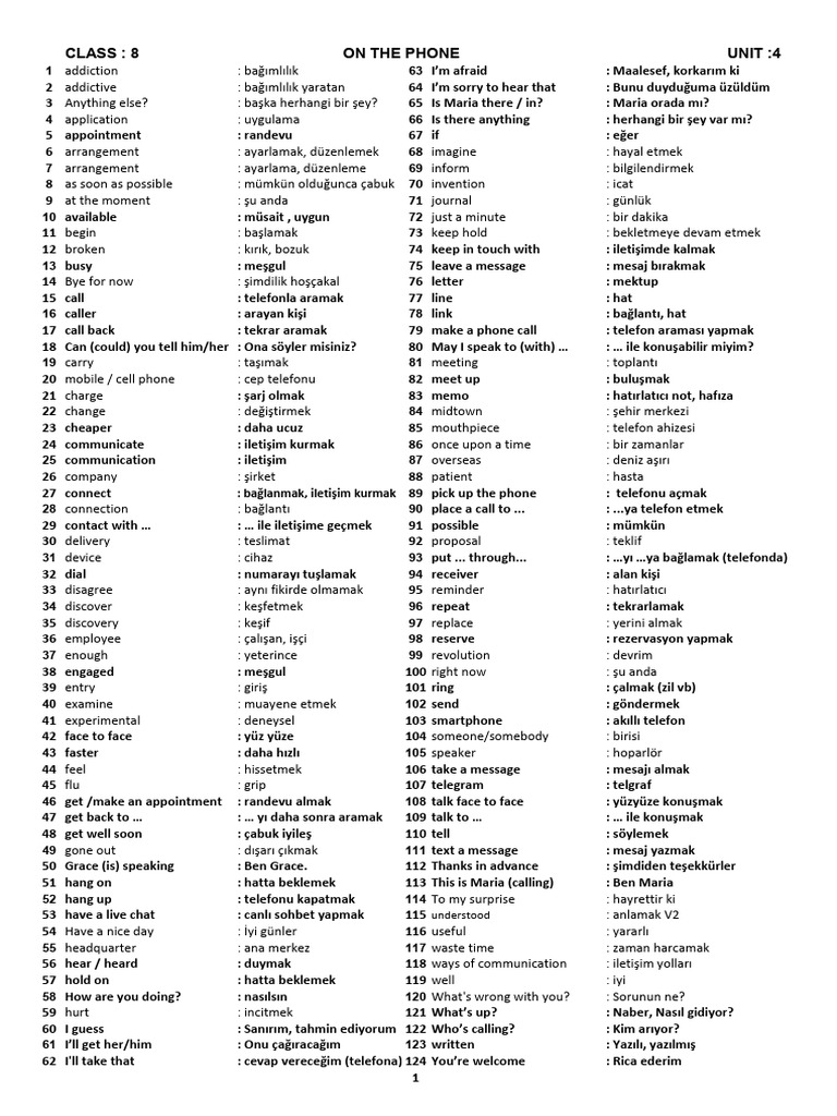 8th Grade Unit 4 Bilim Kültür Word List | PDF