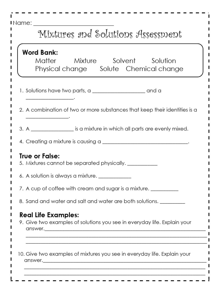 Mixtures and Solutions Assessment Guide | PDF | Mixture | Chemical ...