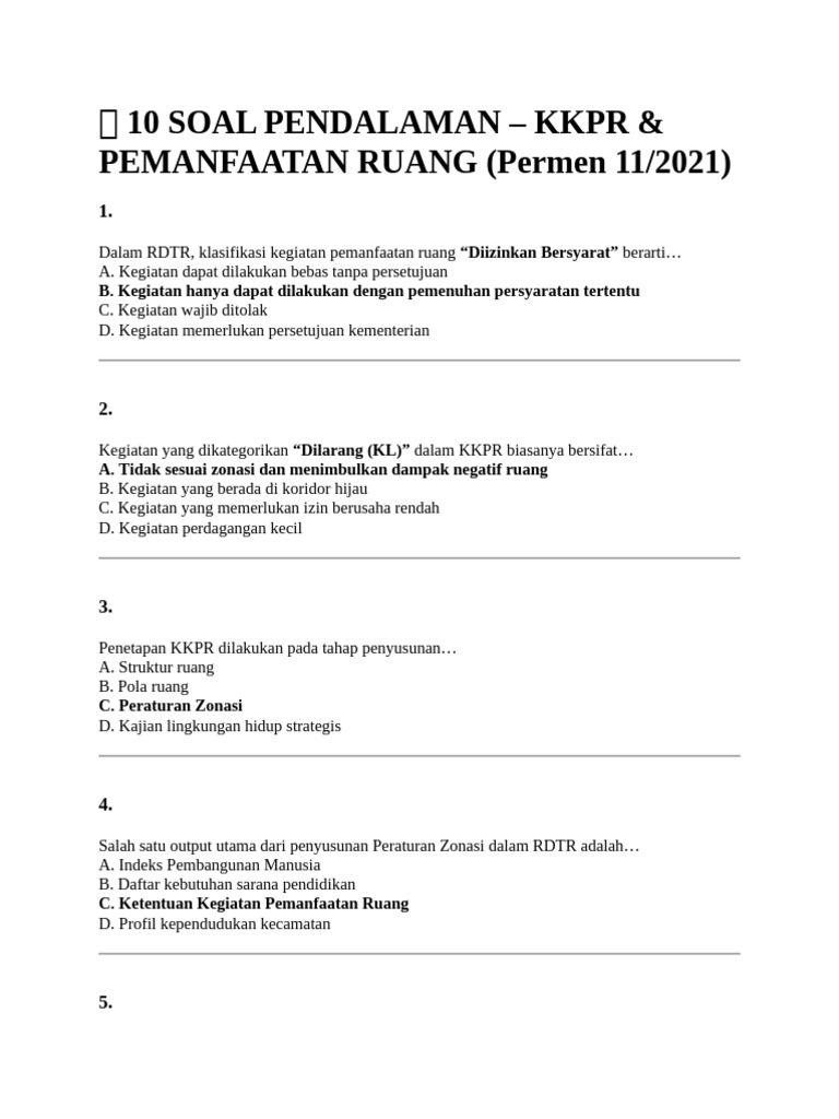 Soal KKPR dan Pemanfaatan Ruang | PDF