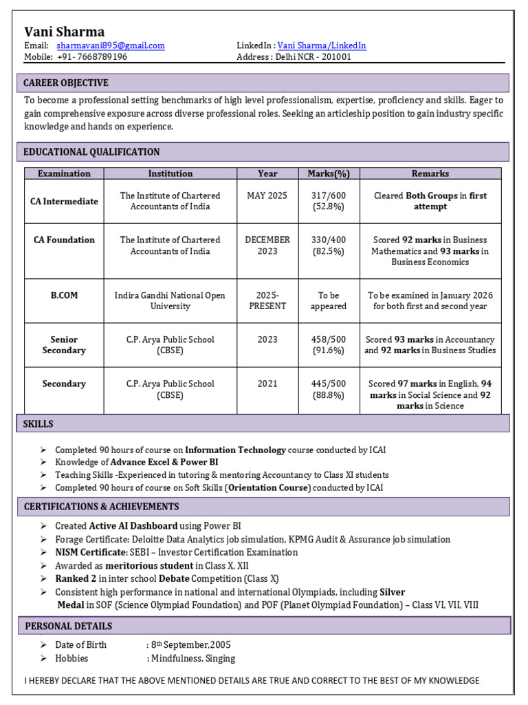 Vani Sharma_CV | PDF