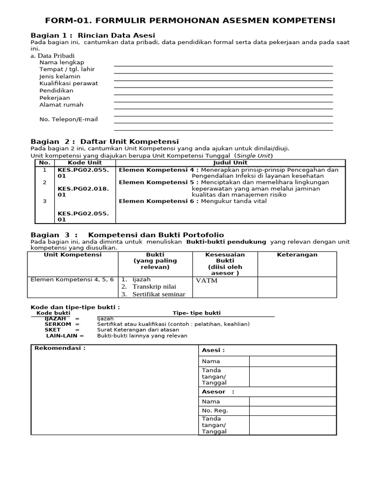 Formulir Permohonan Asesmen Kompetensi | PDF