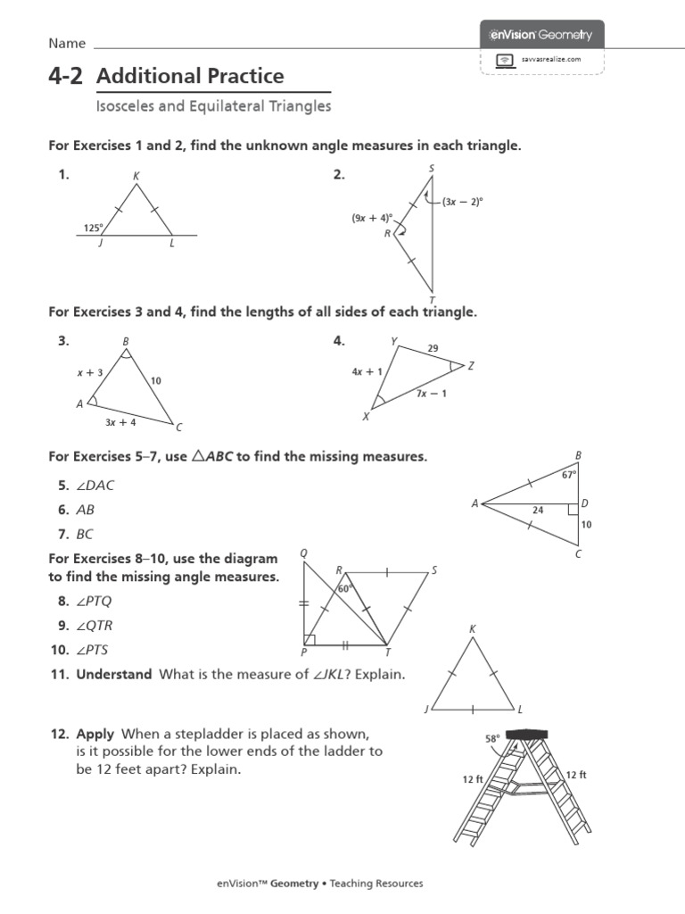 Isosceles and Equilateral Triangle Exercises | PDF | Triangle ...