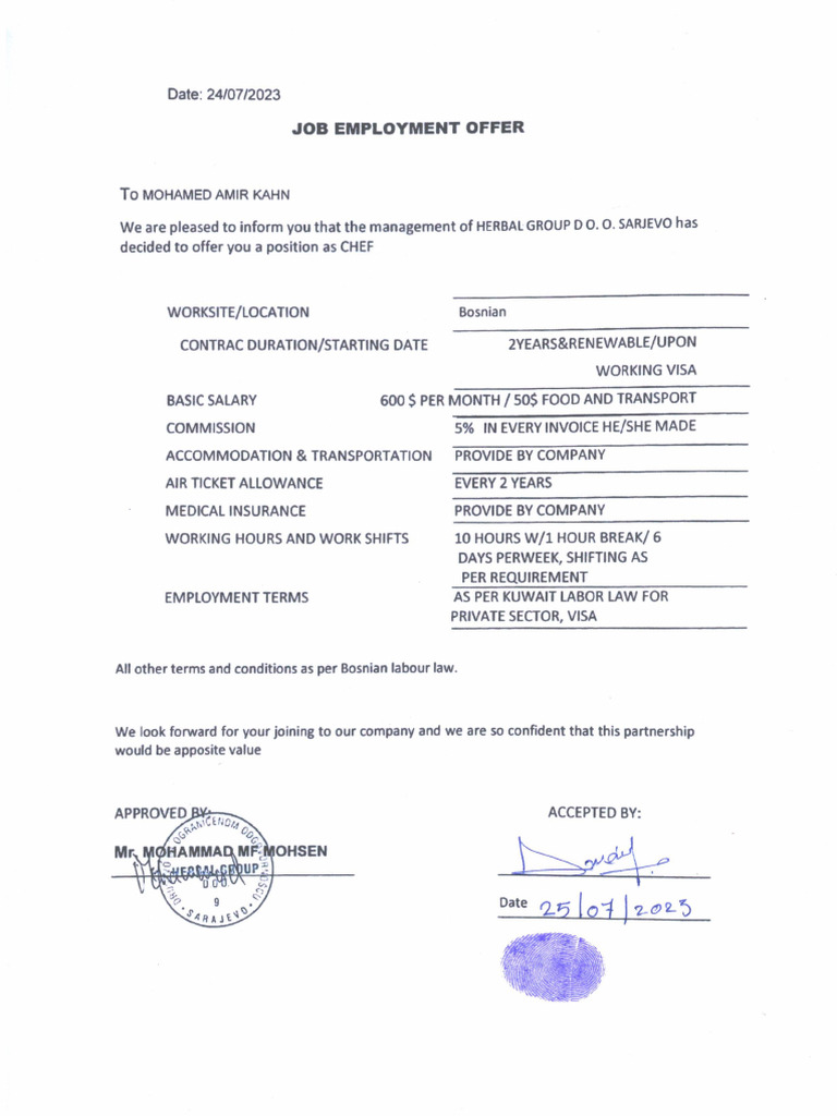 Amir Offer Letter | PDF