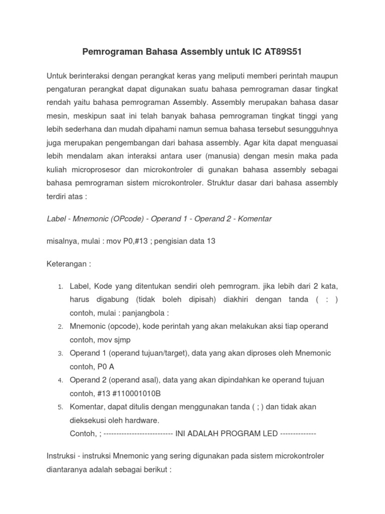 Pemrograman Bahasa Assembly Untuk IC AT89S51 | PDF | Komputer