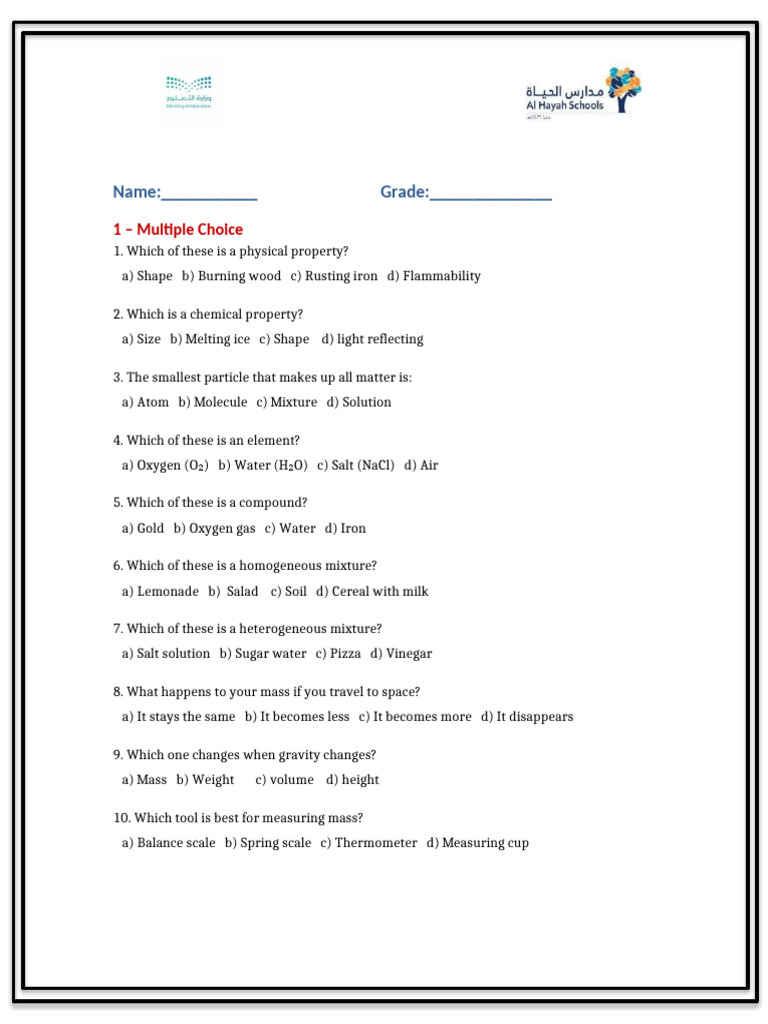 Grade6 Science Quiz With Answers Sample | PDF