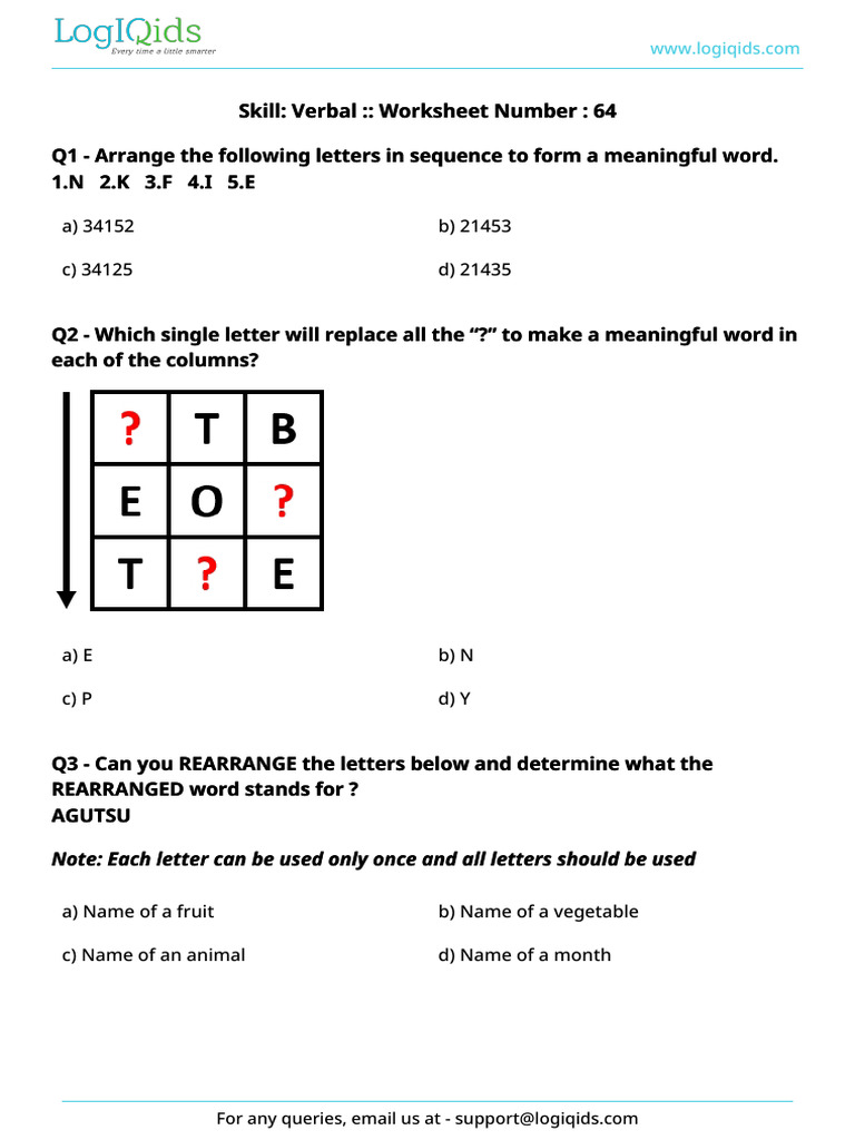 Verbal Skill Worksheet 64 Answers | PDF