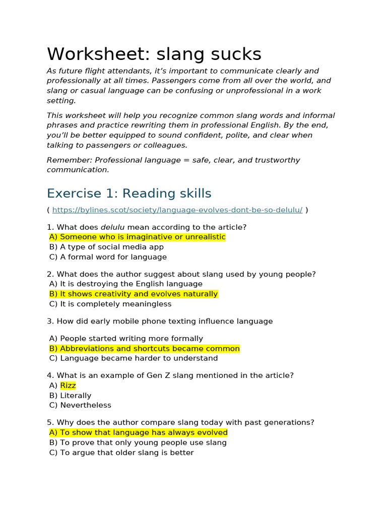 Worksheet Common Problems | PDF | Slang | Linguistics