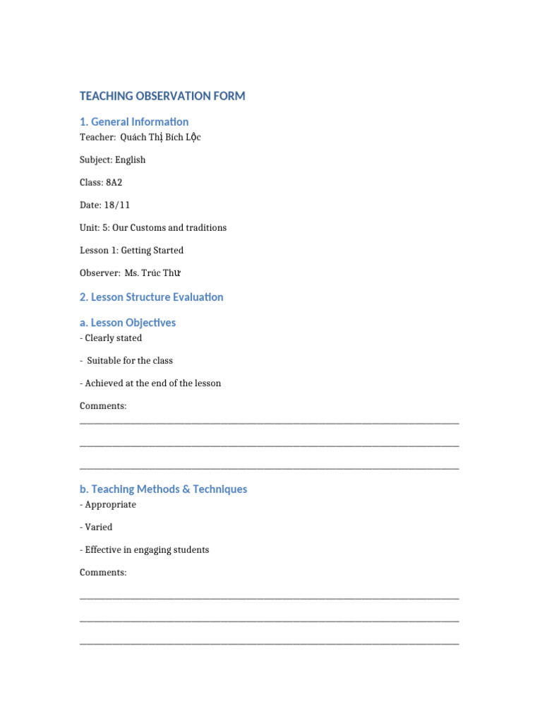 English Teaching Observation Form | PDF | Teachers | Teaching Method