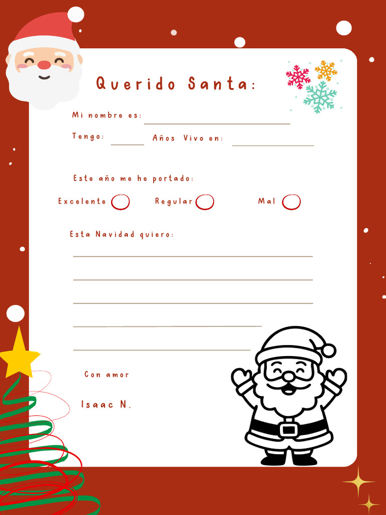 Carta Santa Claus Divertida Rojo y Crema | PDF