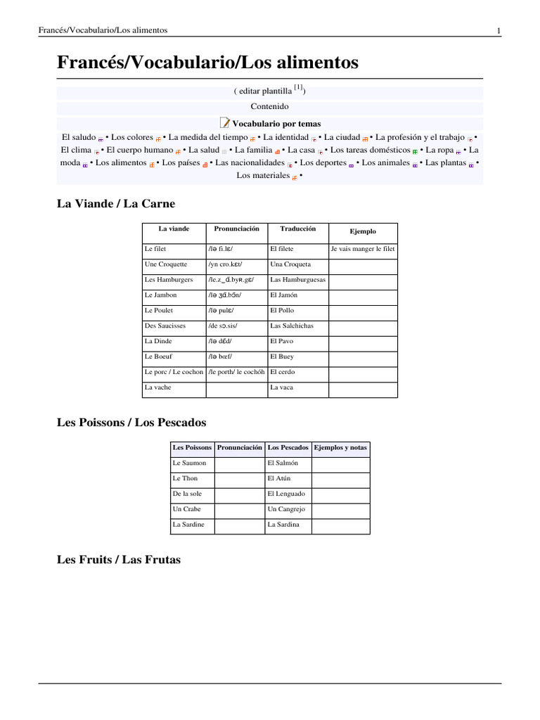 Vocabulario de alimentos en francés | PDF | Cocina | Cocina occidental