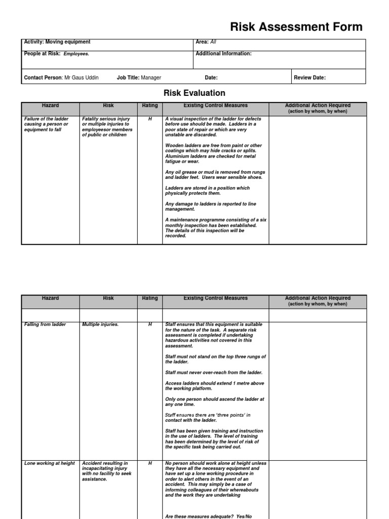 Risk assessment for moving equipment | PDF | Ladder | Risk
