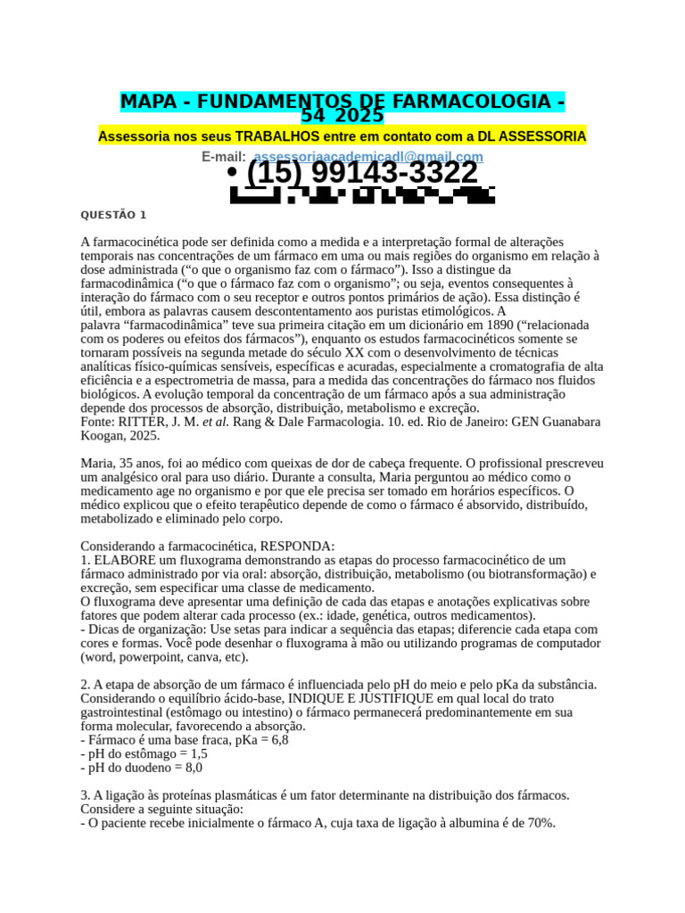 Mapa - Fundamentos de Farmacologia - 54 - 2025: Assessoria Nos Seus TRABALHOS Entre em Contato ...