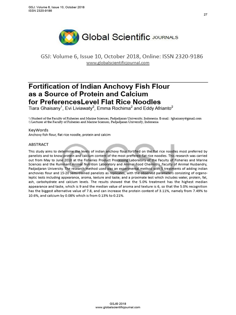 Fortification of Indian Anchovy Fish Flour As A Source of Protein and ...