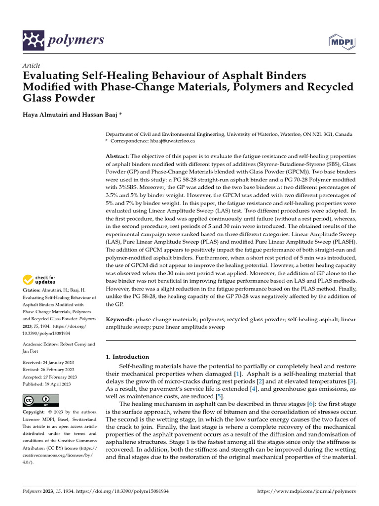 Evaluating Elf Healing Behavior of Ashalkt Binders Modified With Phase ...