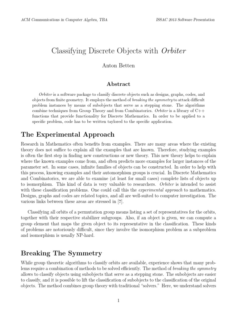 Classifying Discrete Objects With Orbiter | PDF | Discrete Mathematics ...