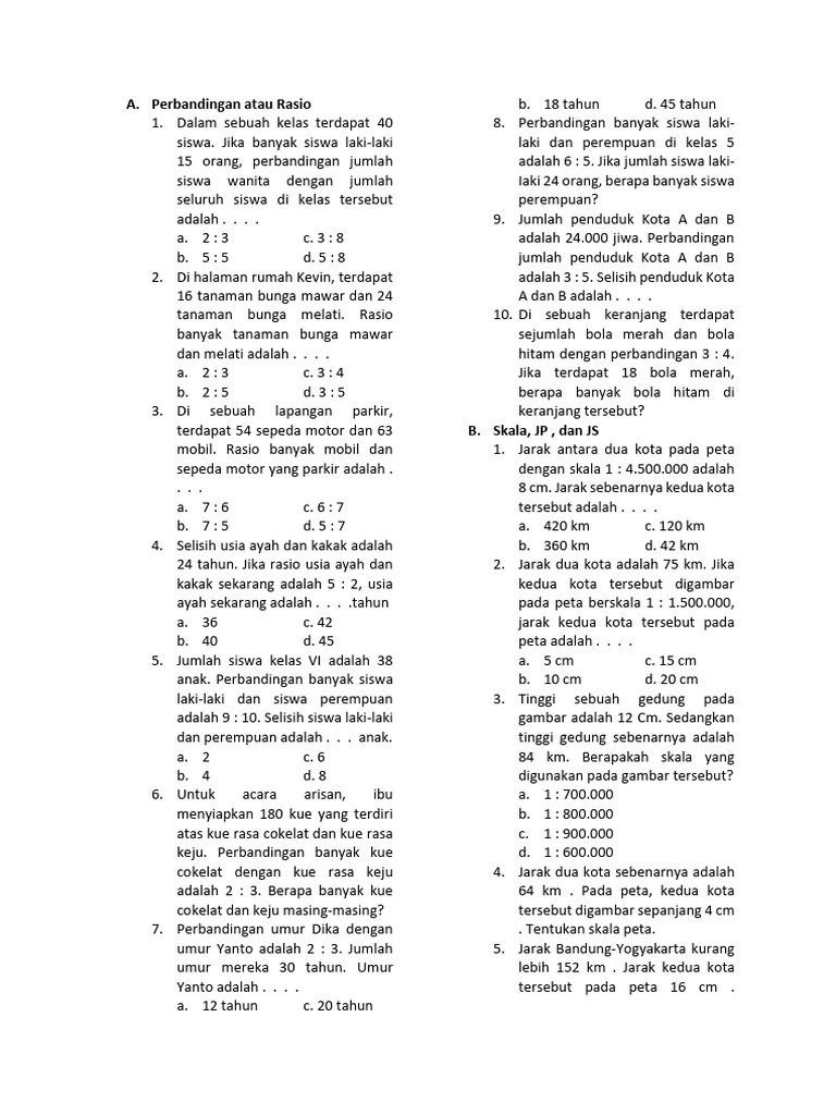 Latihan Soal Perbandingan, Skala | PDF