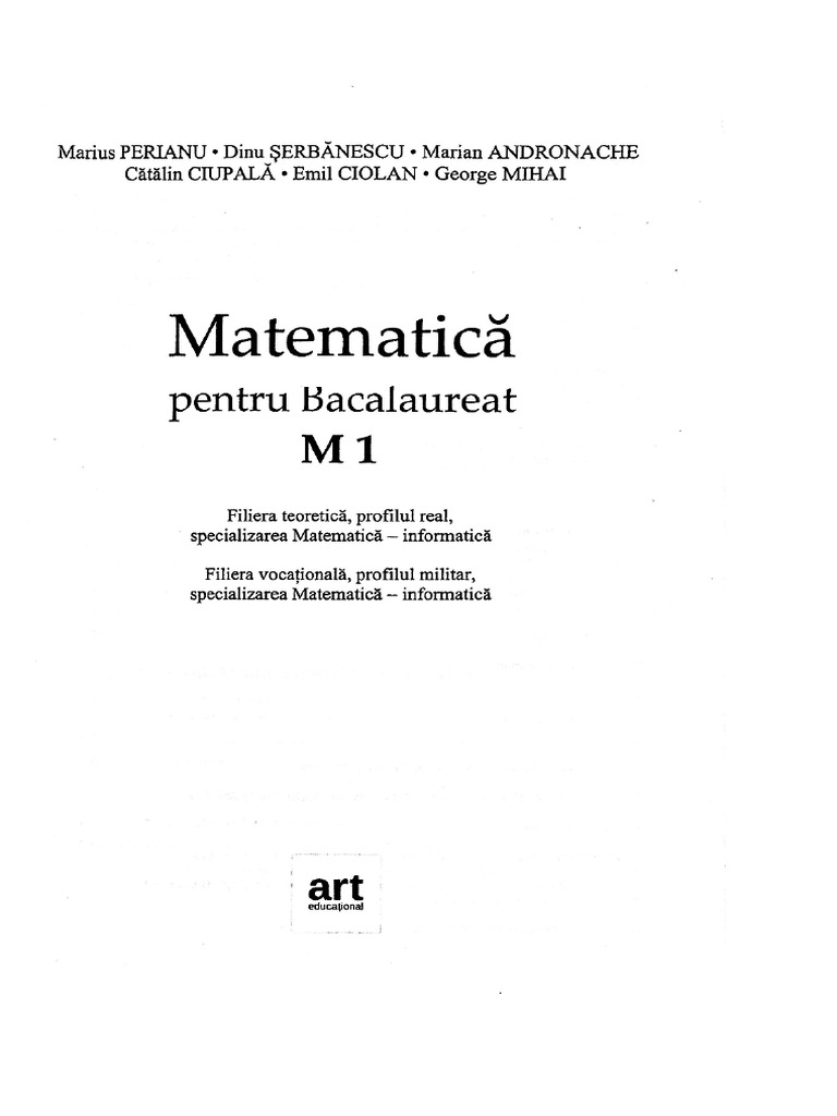 Matematică Pentru BAC M1 2021 Ed ART Educational Clubul ...