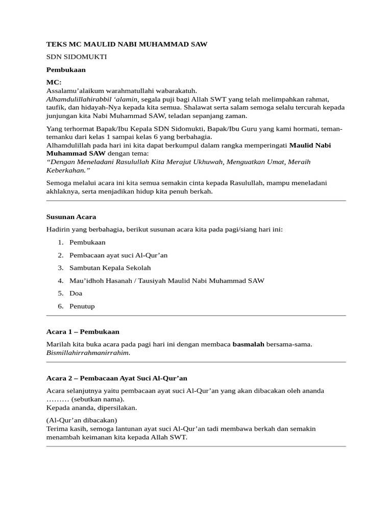 Teks Mc Maulid Nabi Muhammad Saw | PDF