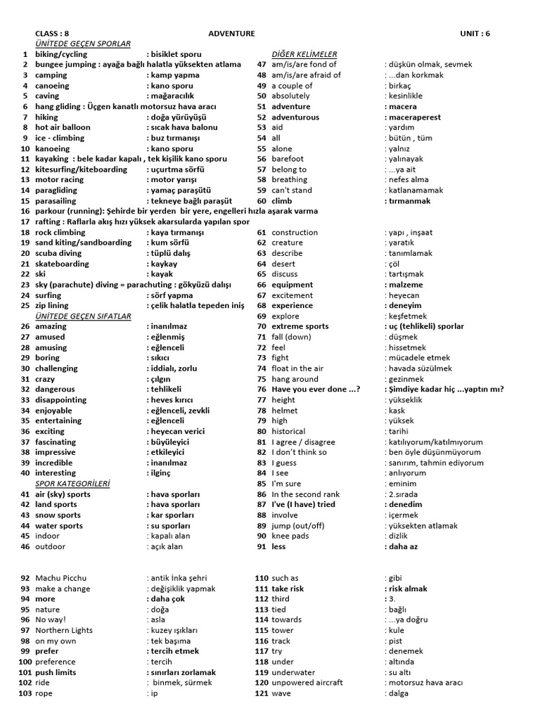 8th Grade Unit 6 Bilim Kültür Word List | PDF