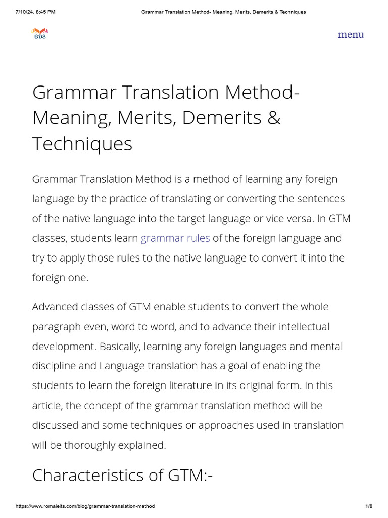 Grammar Translation Method Overview | PDF | Translations | Foreign Language