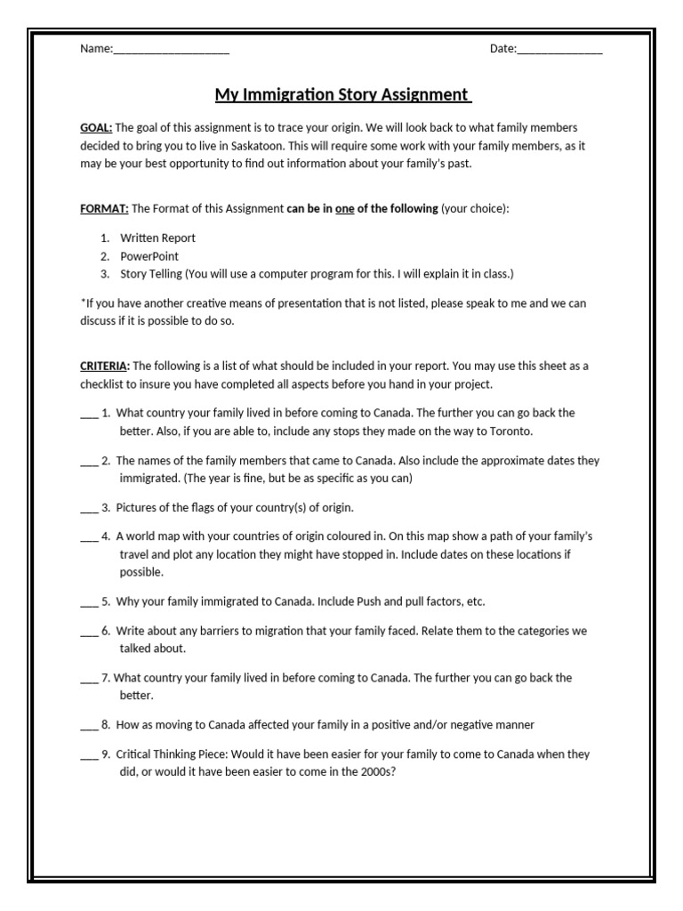 My Immigration Story Assignment Guide | PDF | Punctuation | Human ...