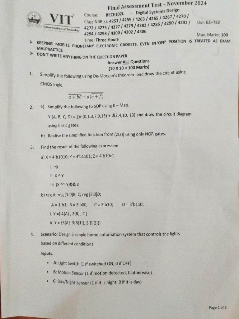 Bece102l Fat E2 2024 2025 | PDF | Logic Gate | Electrical Circuits