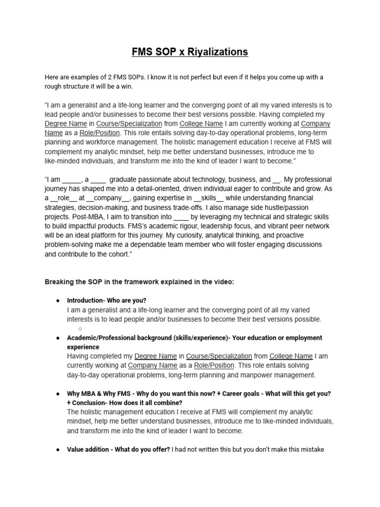 FMS SOP Structure and Examples Guide | PDF | Behavioural Sciences ...