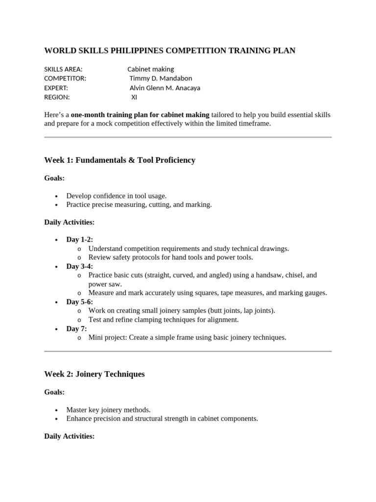 Cabinet Making Training Plan for Competition | PDF | Accuracy And ...