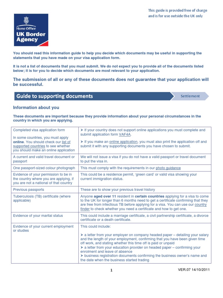 Supporting Documents For Settlement | PDF | Travel Visa | Passport